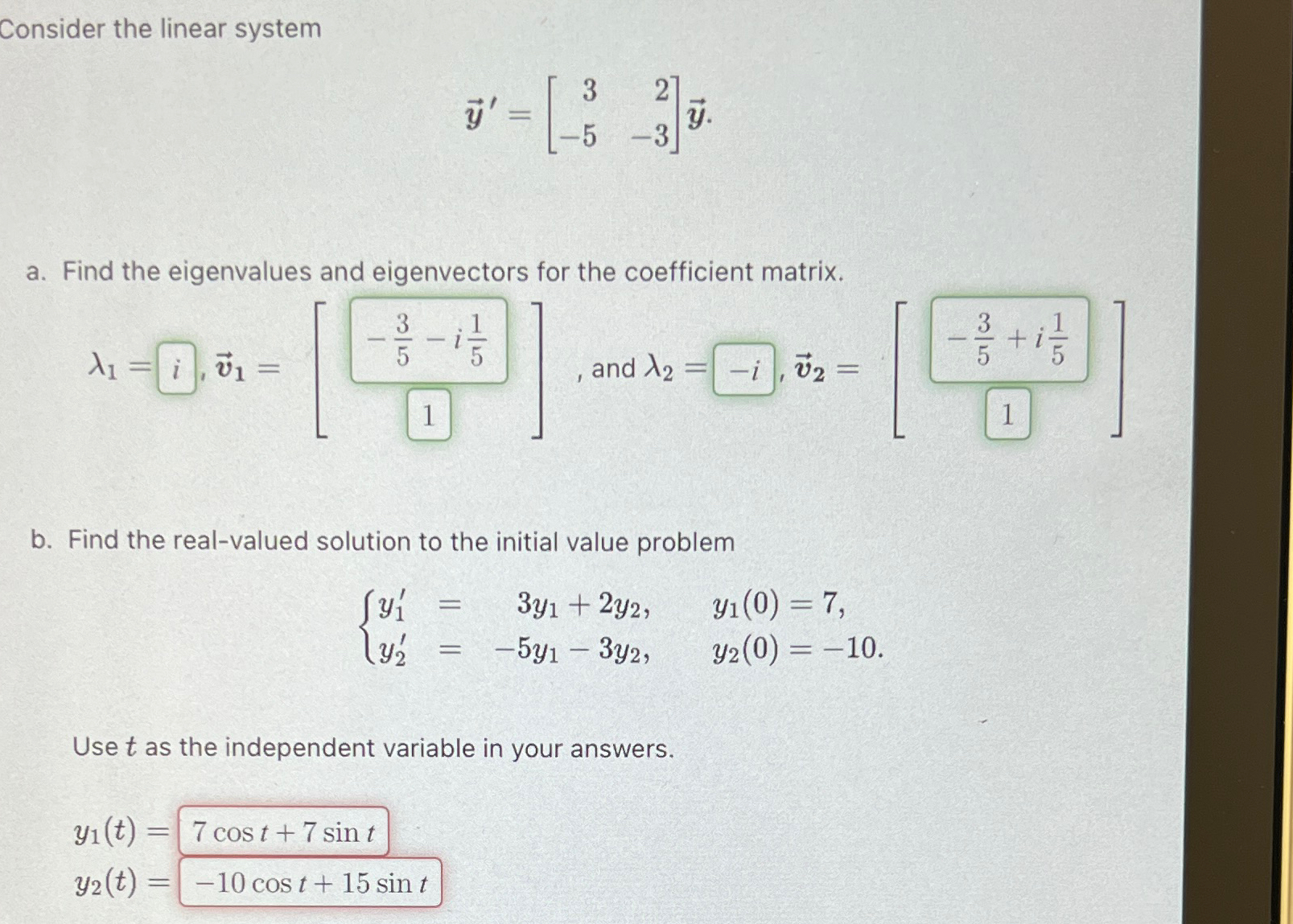 Solved Consider the linear systemvec(y)'=[32-5-3]vec(y)a. | Chegg.com