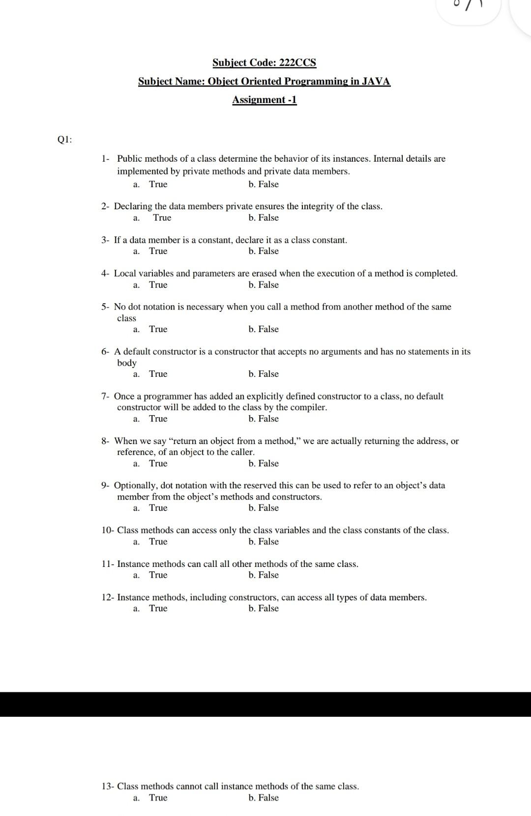 Solved Subject Code: 222CCS Subject Name: Object Oriented | Chegg.com