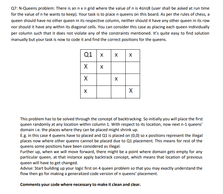 Solved Q7 N Queens Problem There Is An Nxn grid Where The