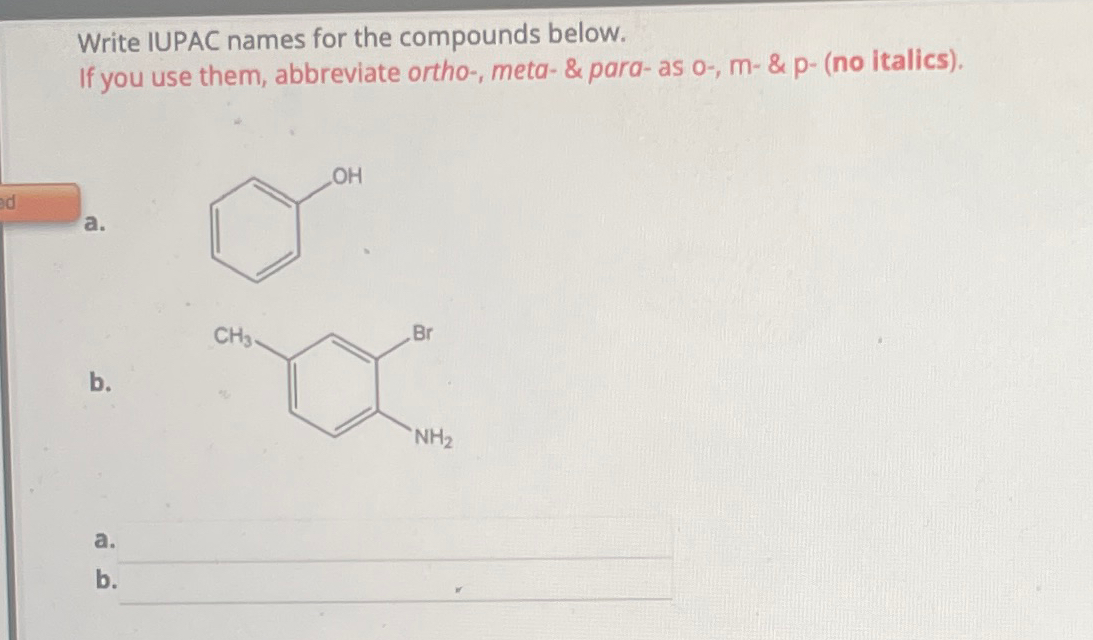 Solved Write IUPAC names for the compounds below.If you use | Chegg.com