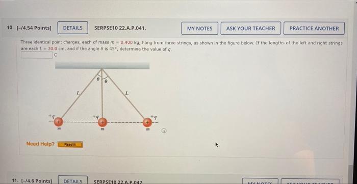 [Solved]: Three identical point charges, each of mass ( m=