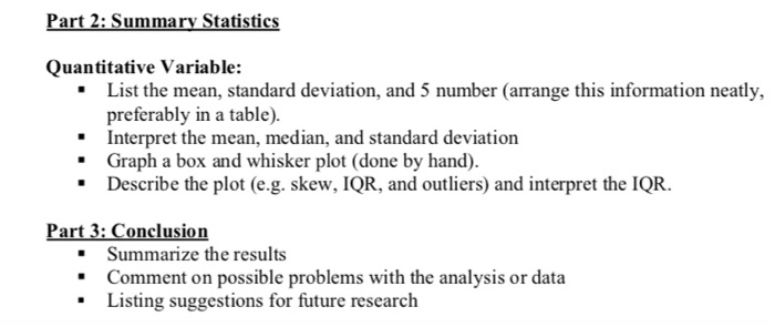 Part 2: Summary Statistics Quantitative Variable: • | Chegg.com