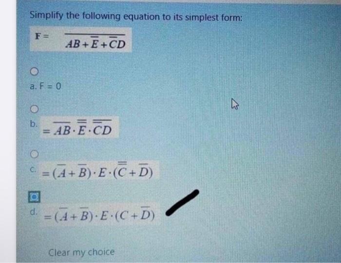 Simplify the following equation to its simplest form: | Chegg.com
