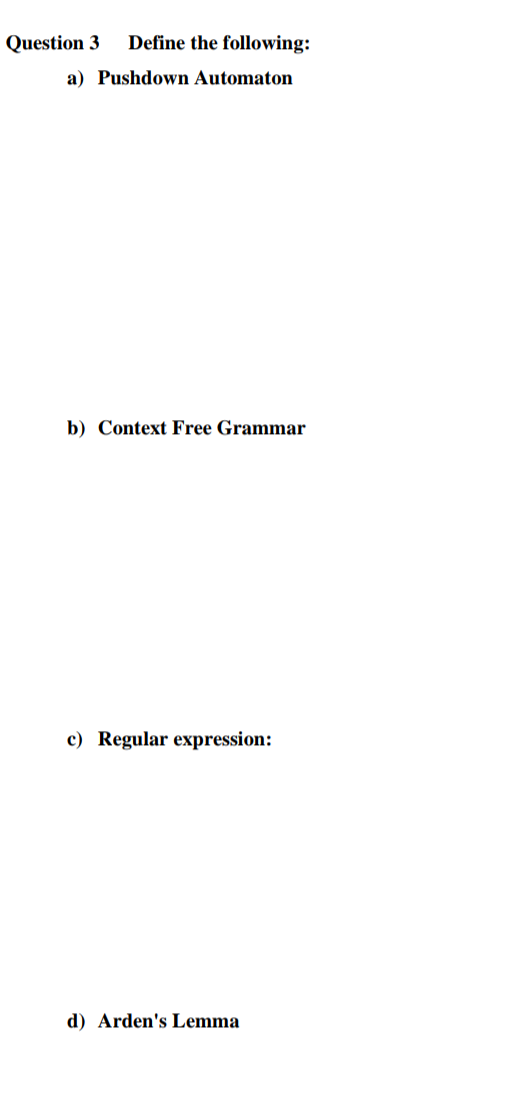 Solved Question 3 Define the following: a) Pushdown | Chegg.com