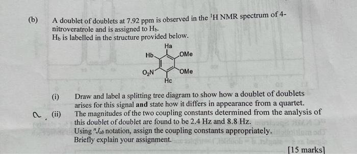 Solved A doublet of doublets at \\( 7.92 \\mathrm{ppm} \\) | Chegg.com