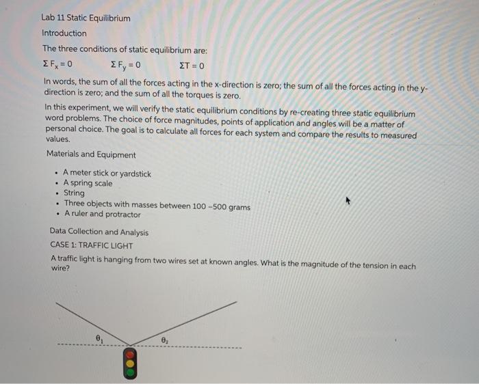 Solved Lab 11 Static Equilibrium Introduction The three | Chegg.com