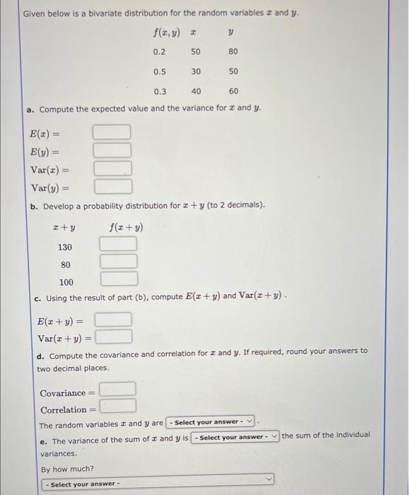Solved Given below is a bivariate distribution for the | Chegg.com