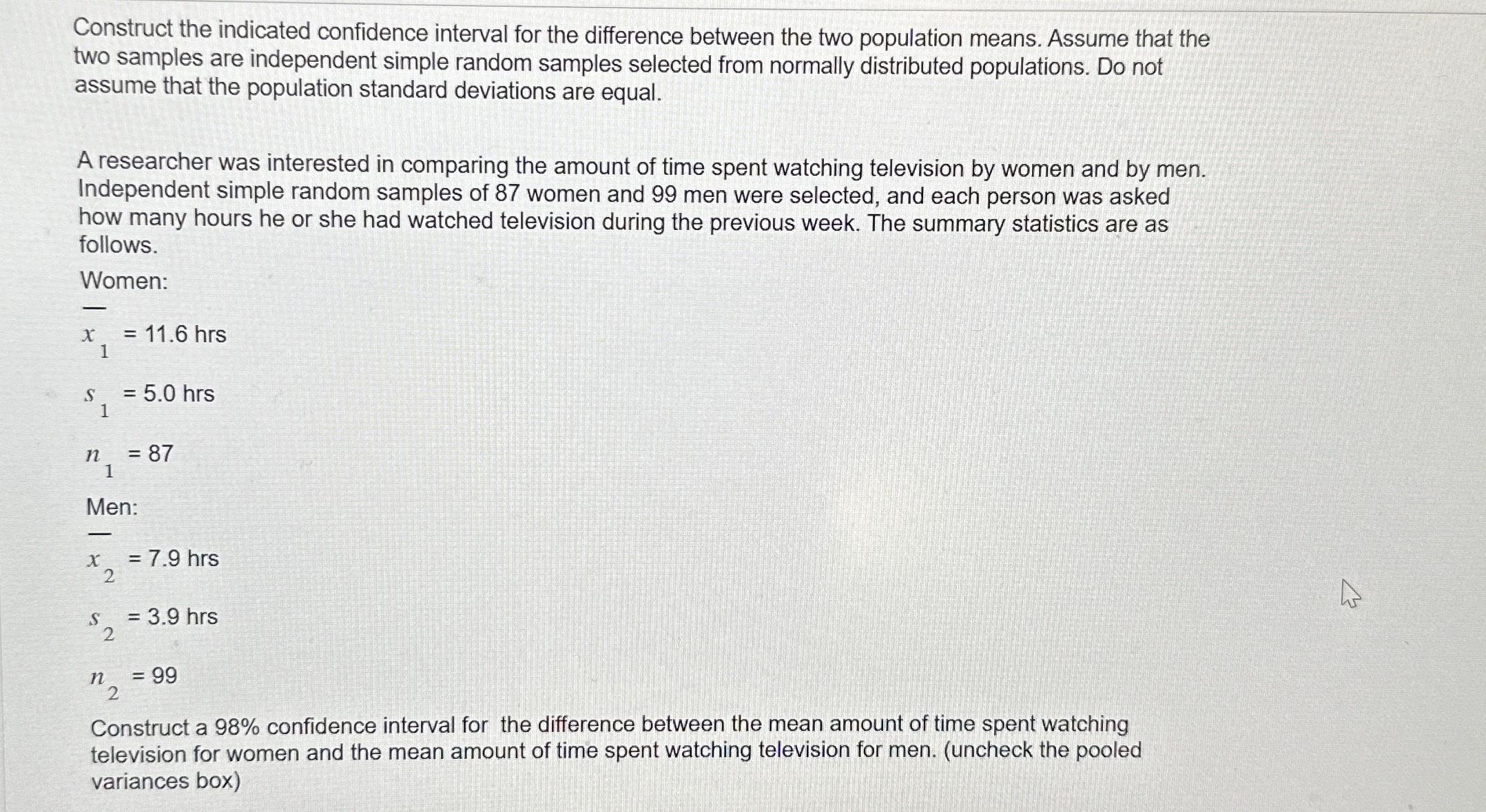 Solved Construct the indicated confidence interval for the | Chegg.com