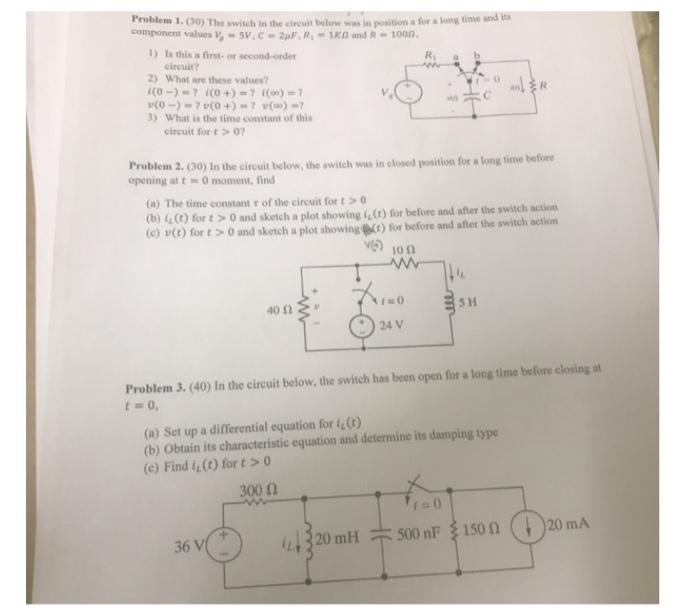 Solved component values Vg=5K,c=2μF1R1=1KΩ ans R=1000. 1) Is | Chegg.com