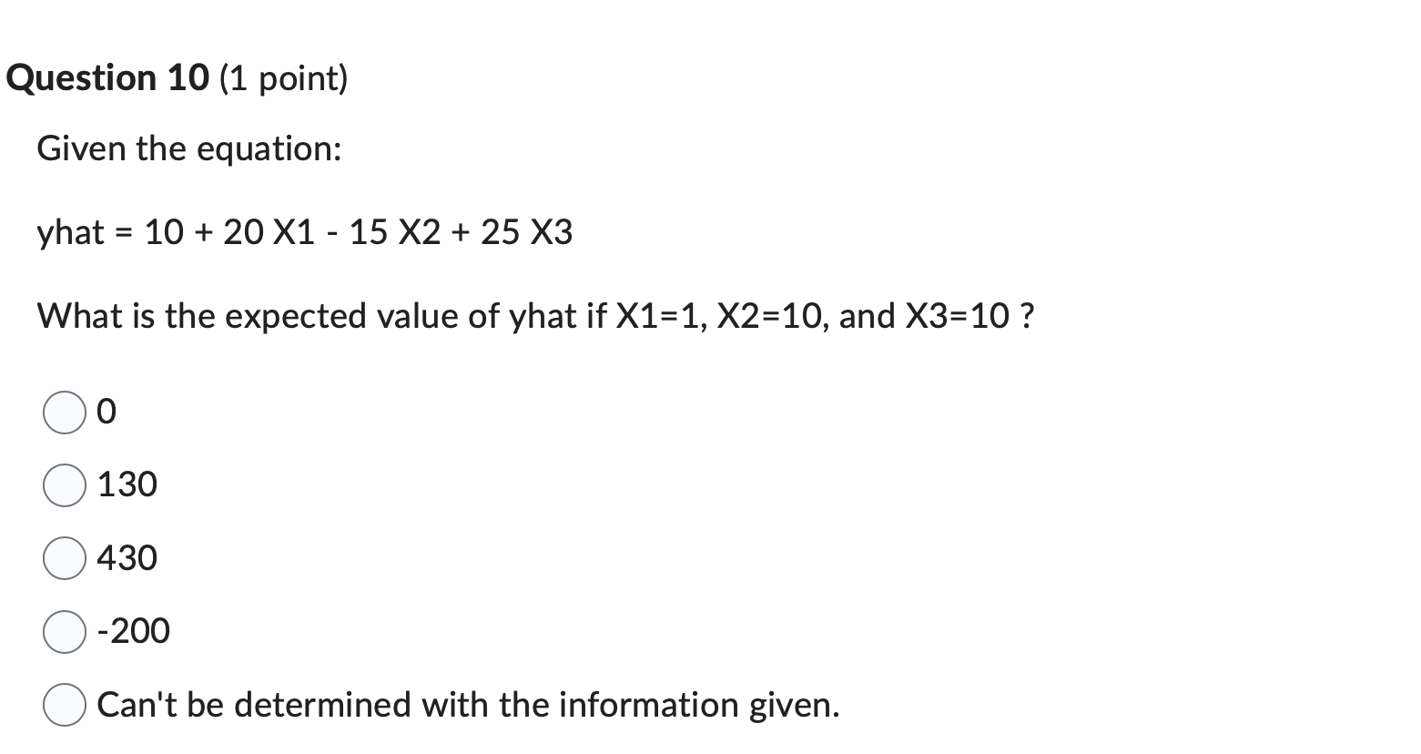 Solved Question 10 (1 ﻿point)Given the equation: ﻿yhat | Chegg.com
