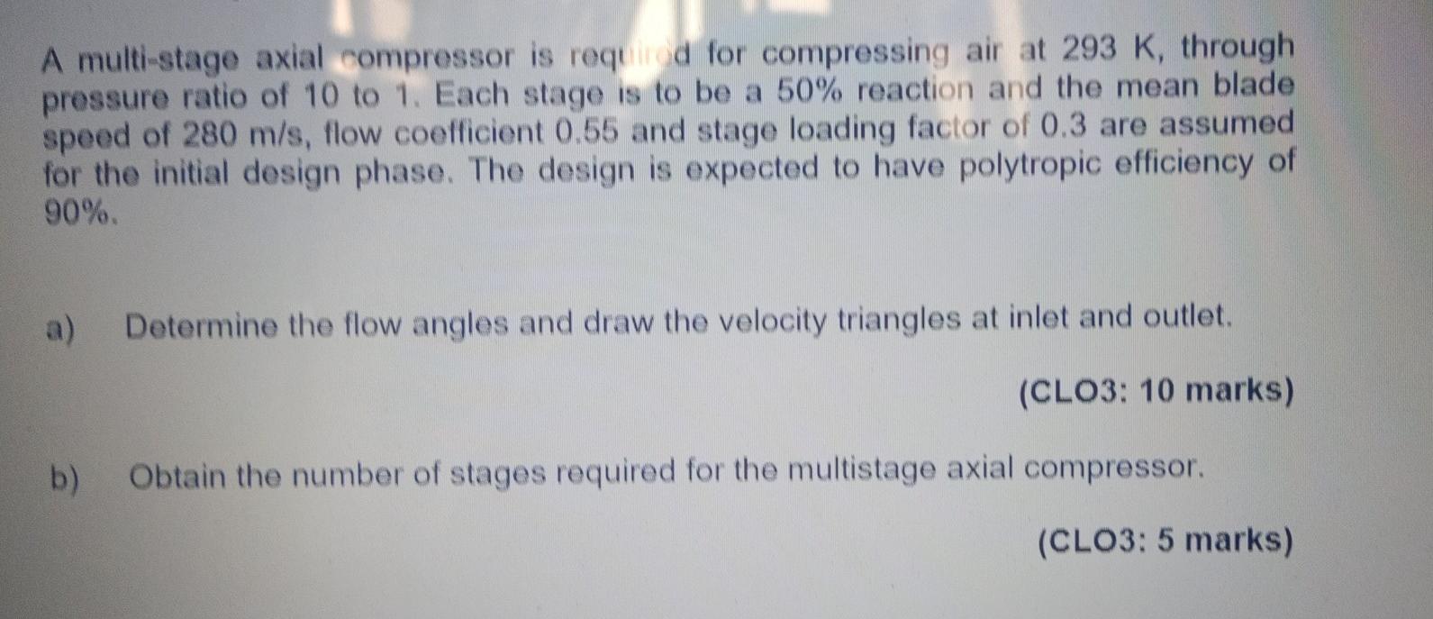Solved A multi-stage axial compressor is required for | Chegg.com