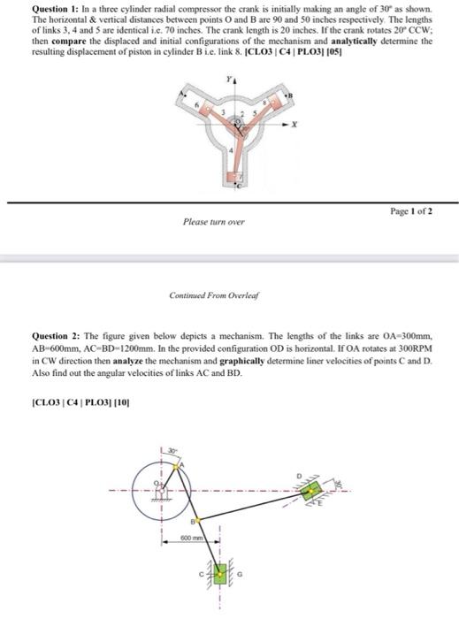 Solved Question 1: In a three cylinder radial compressor the | Chegg.com