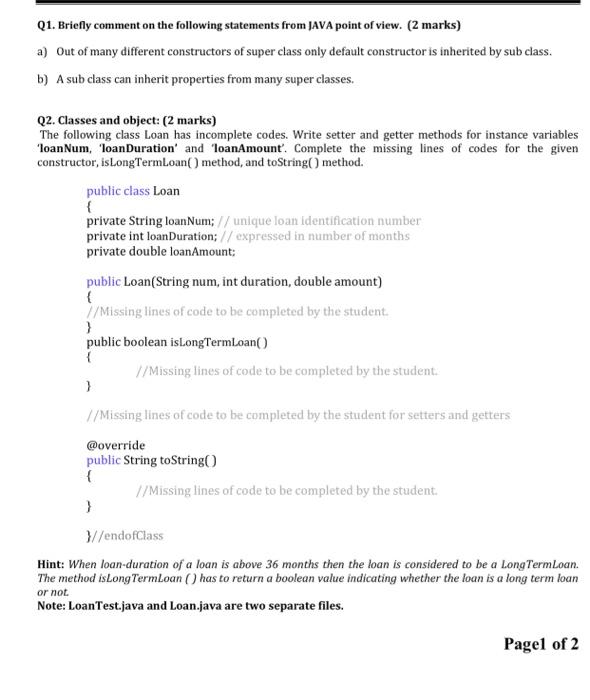 Solved Q1. Briefly comment on the following statements from | Chegg.com