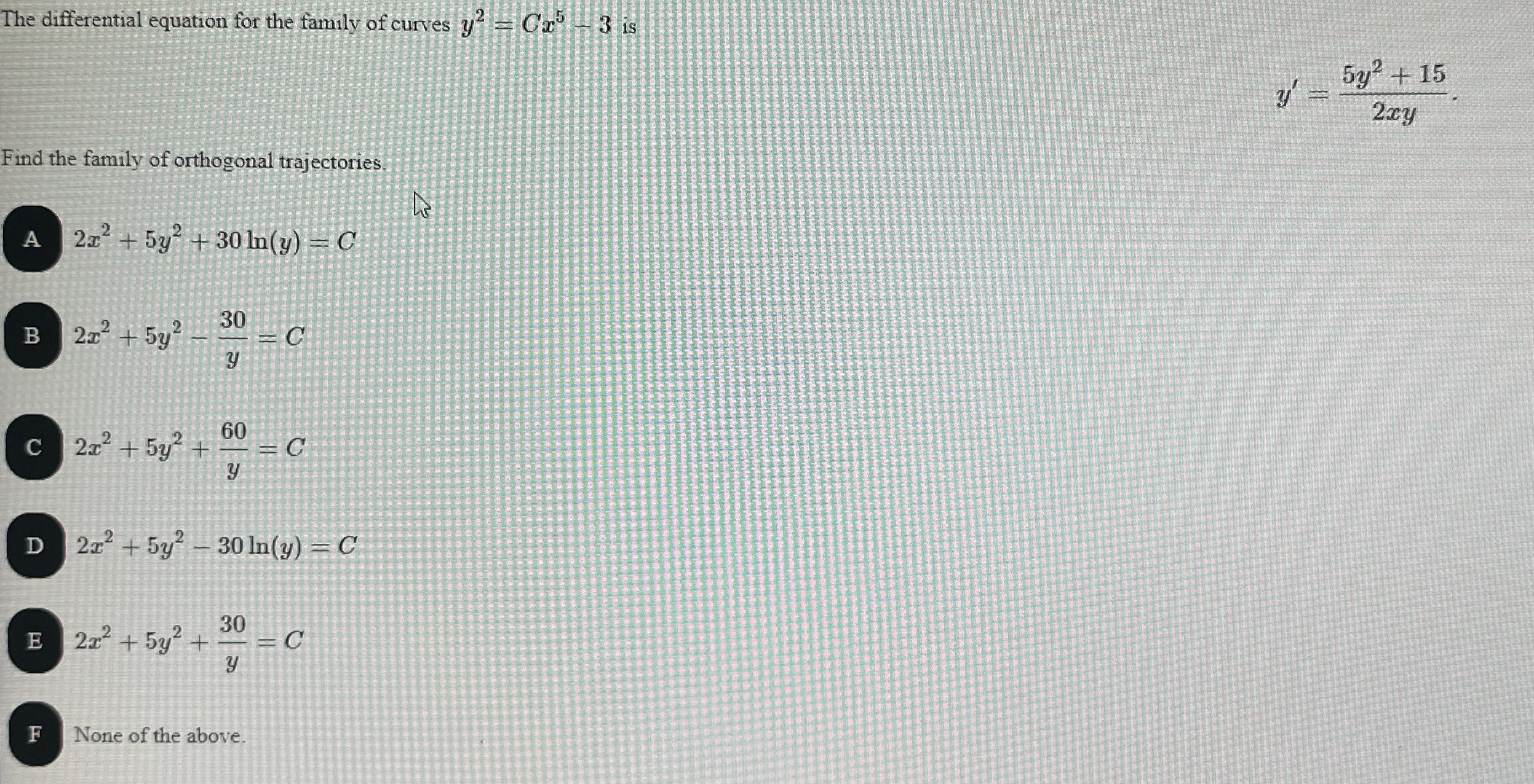 Solved The differential equation for the family of curves | Chegg.com