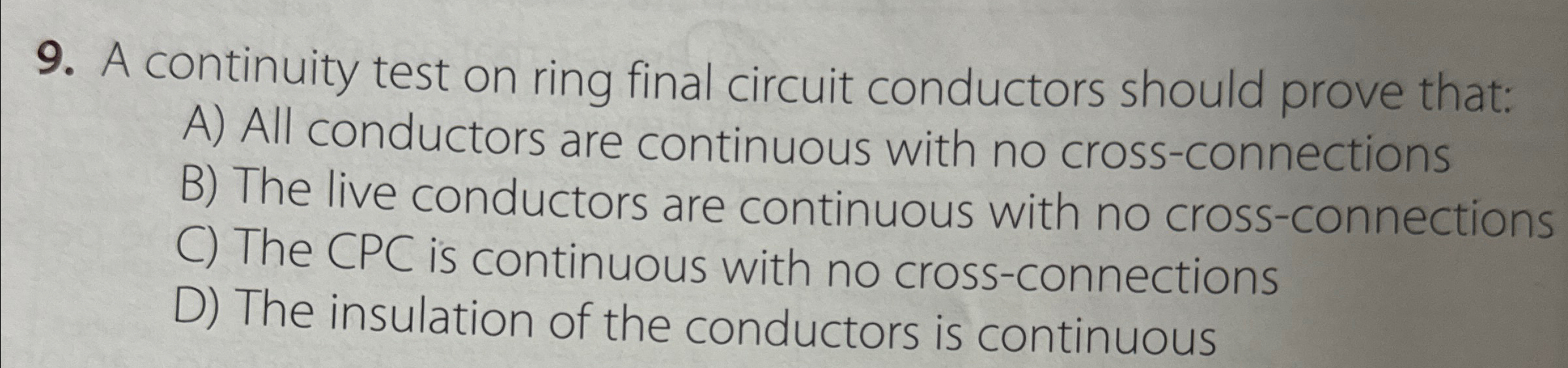 Solved A continuity test on ring final circuit conductors | Chegg.com
