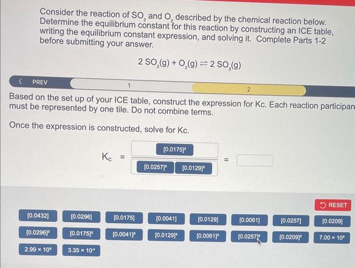 Solved Consider the reaction of SO2 and O2 described by the | Chegg.com