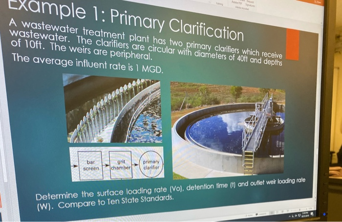 Solved Example 1: Primary Clarification A wastewater | Chegg.com
