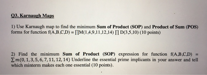 Solved Q3. Karnaugh Maps 1) Use Karnaugh map to find the | Chegg.com