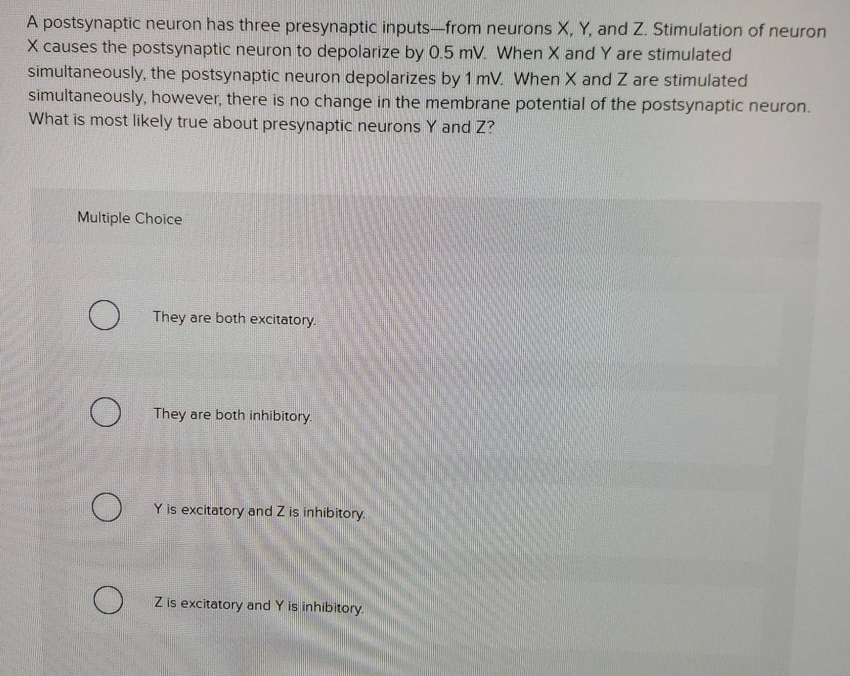 Solved A postsynaptic neuron has three presynaptic | Chegg.com