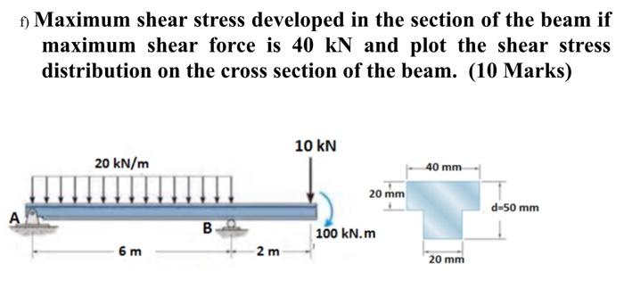 Solved f) Maximum shear stress developed in the section of | Chegg.com