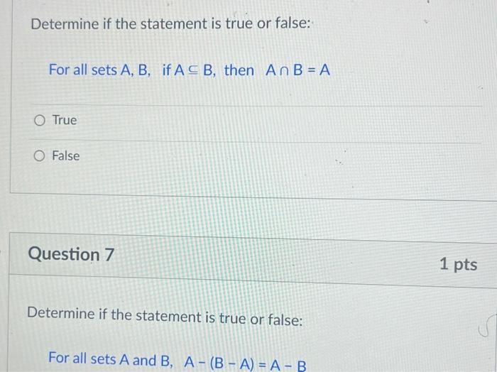 Solved Determine if the statement is true or false: For all | Chegg.com