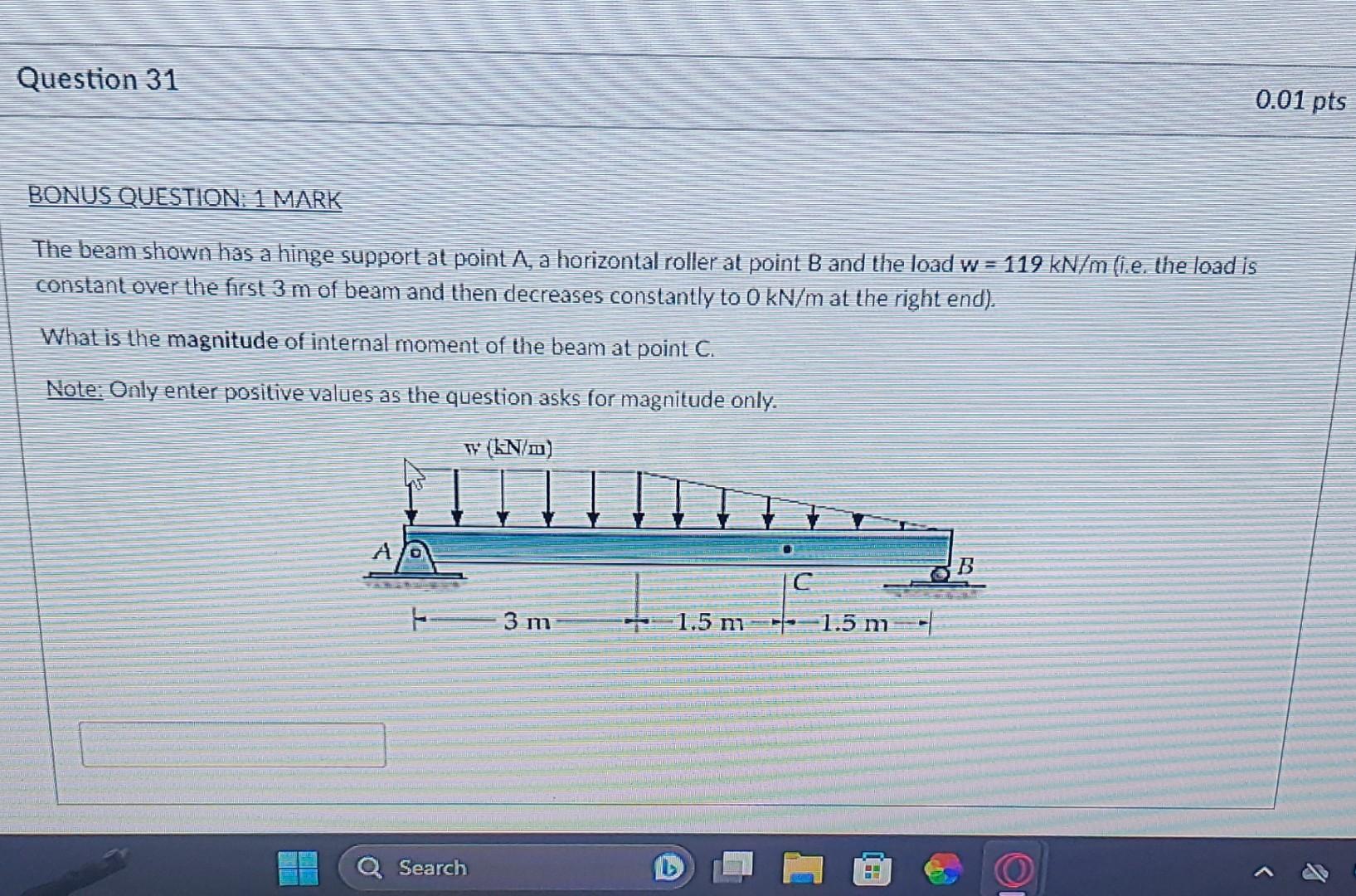 Solved BONUS QUESTION: 1 MARK The beam shown has a hinge | Chegg.com