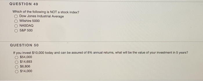 Solved QUESTION 49 Which of the following is NOT a stock | Chegg.com