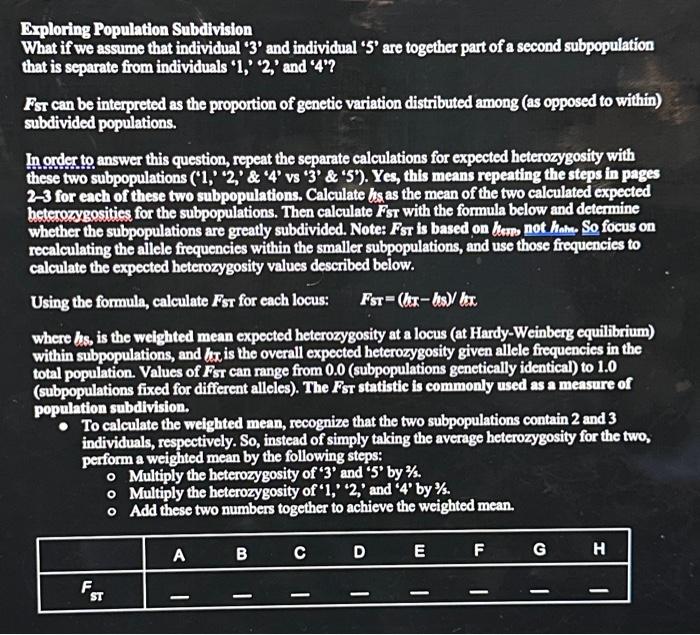 Solved Exploring Population Subdivision What if we assume | Chegg.com