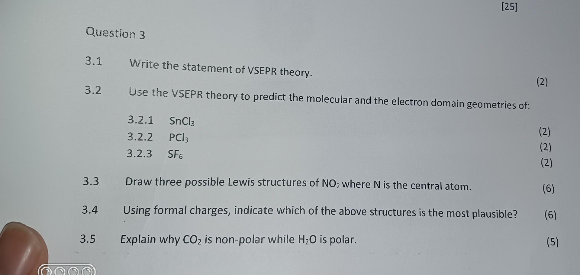 Solved 3.1 Write the statement of VSEPR theory. 3.2 Use the | Chegg.com