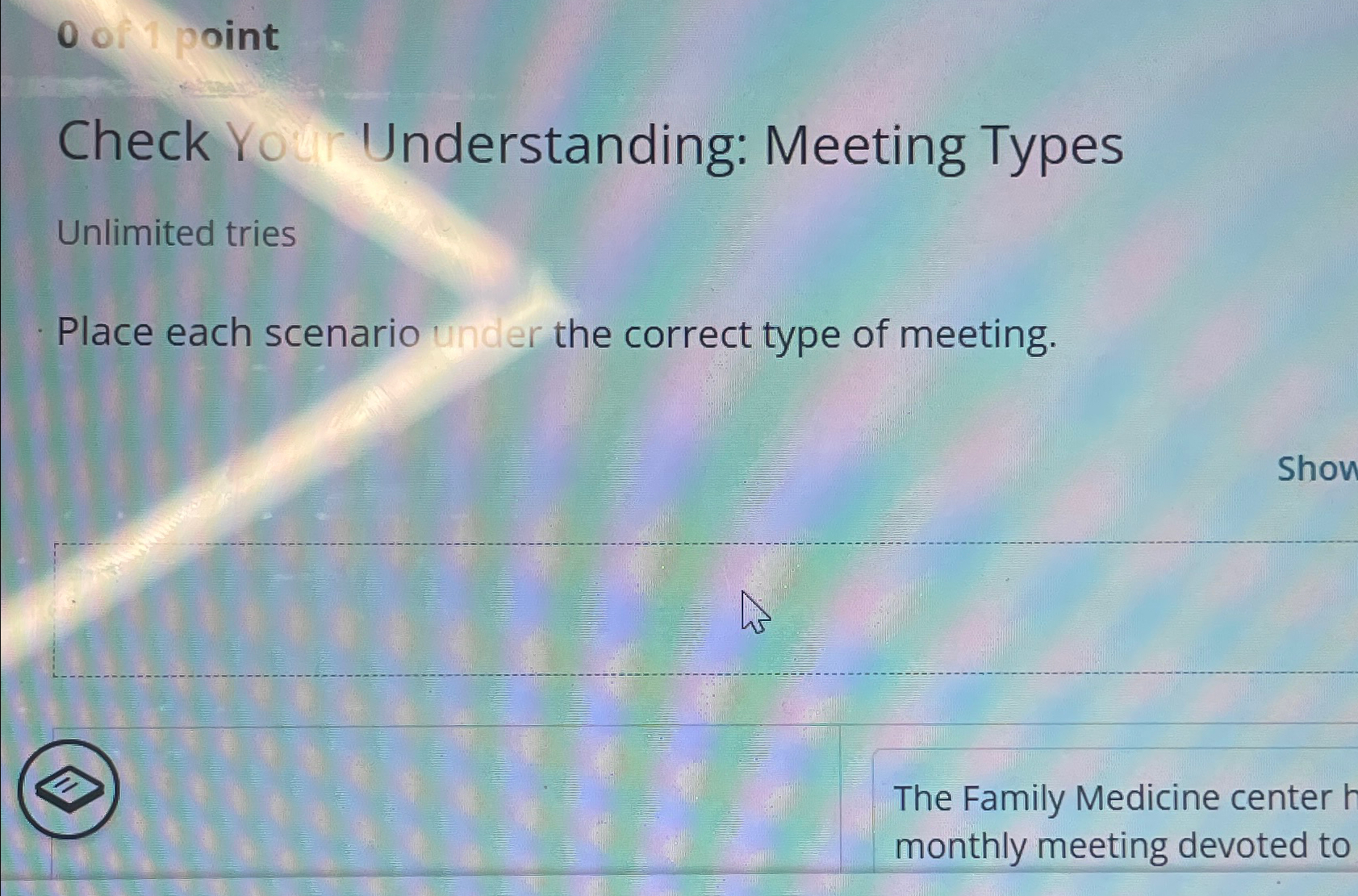 Solved 0 ﻿of 1 ﻿pointCheck Yocir Understanding: Meeting | Chegg.com