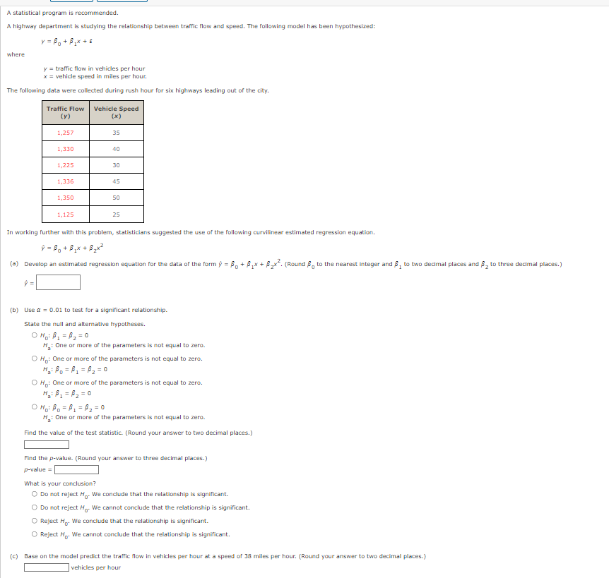 Solved A statistical program is recommended.A highway | Chegg.com