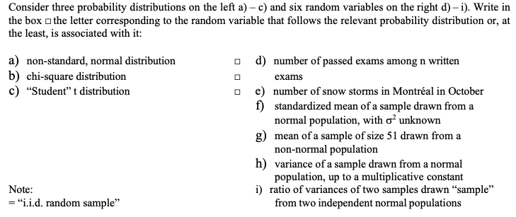 Solved Consider three probability distributions on the left | Chegg.com