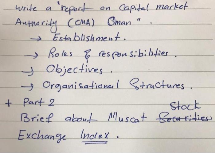 Solved - > write a report on capital market Authority (CMA) | Chegg.com