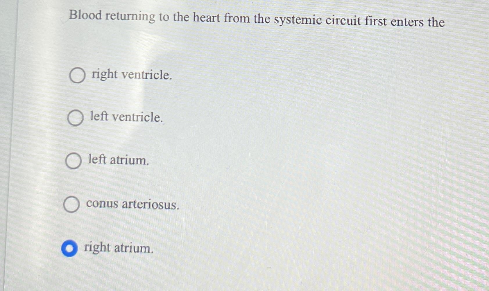 Solved Blood returning to the heart from the systemic | Chegg.com