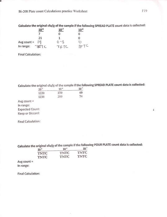 Solved 107 10% Calculate the original cfu/g of the sample if | Chegg.com