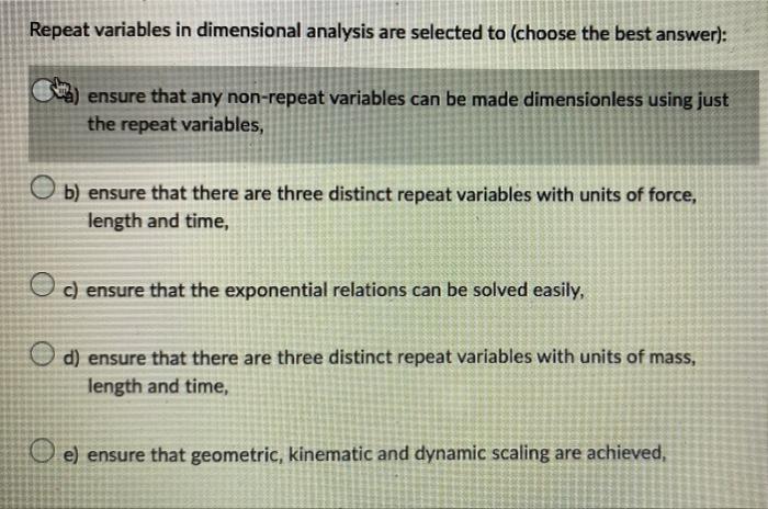 Solved Repeat variables in dimensional analysis are selected | Chegg.com