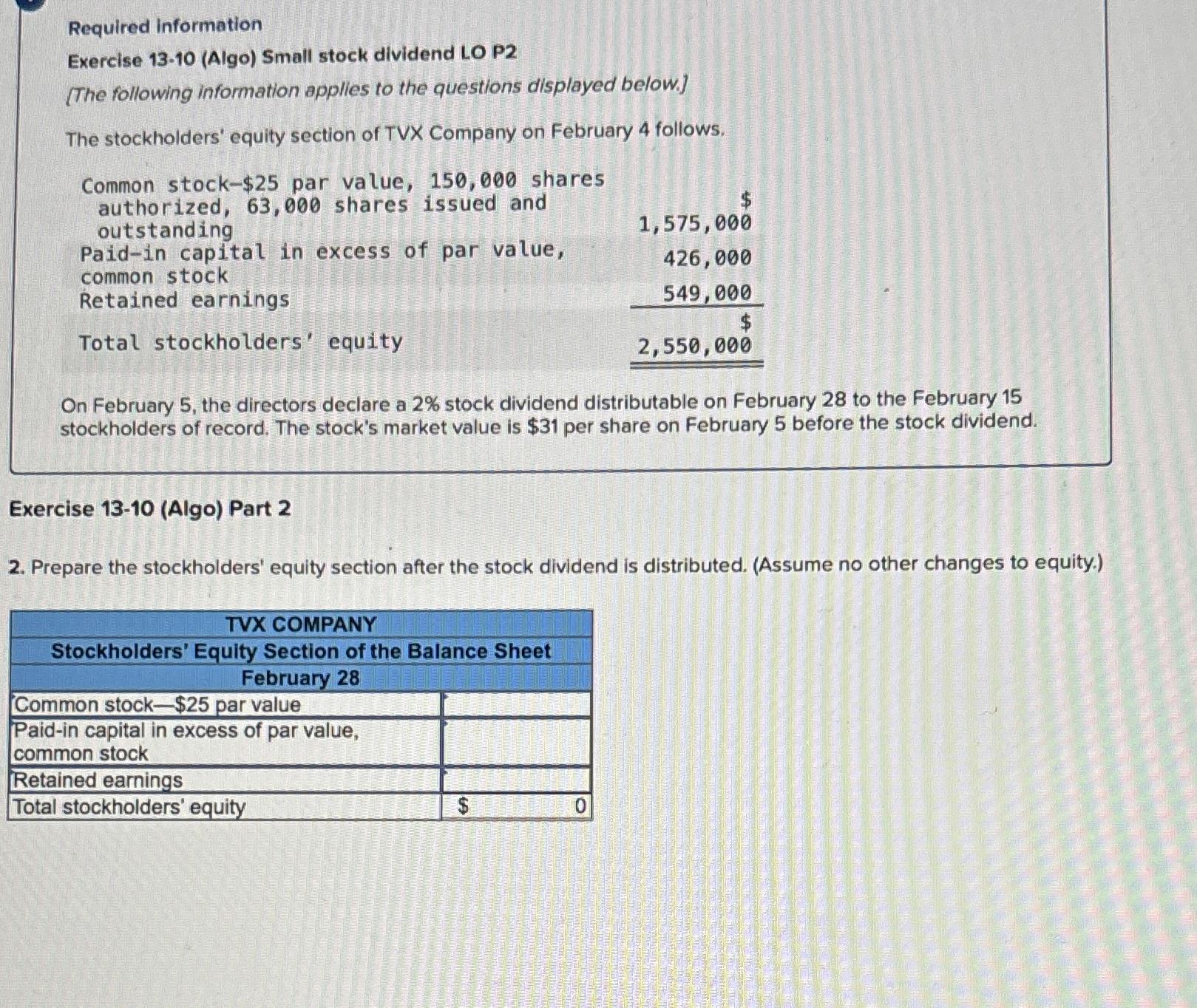Solved Required informationExercise 13-10 (Algo) ﻿Small | Chegg.com