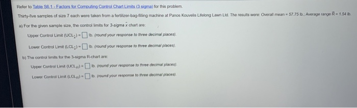 Solved Refer to Table 96.1 - Factors for Computing Control | Chegg.com