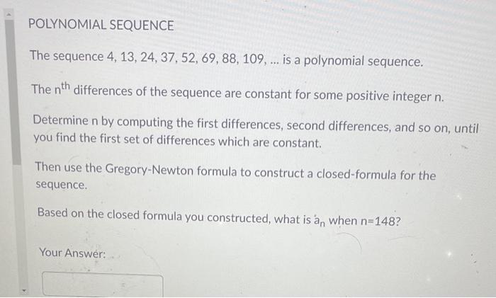 Solved Polynomial Sequence The Sequence 
