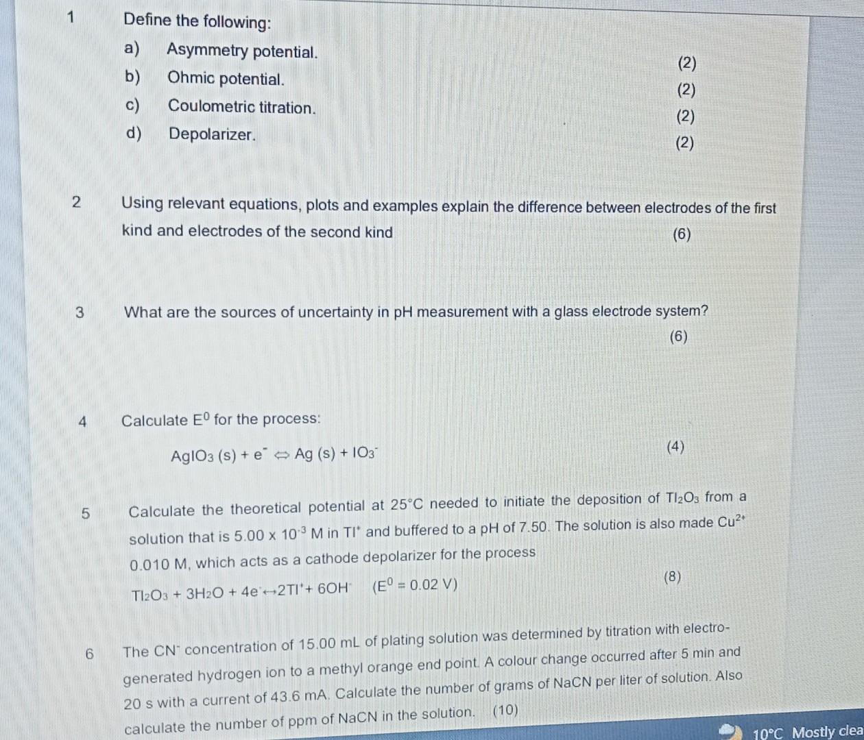 Solved 1 Define the following: a) Asymmetry potential. b) | Chegg.com