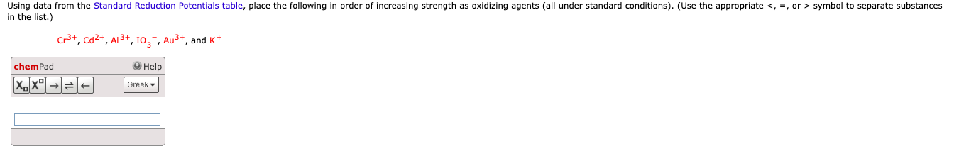 Solved Using data from the Standard Reduction Potentials | Chegg.com Solved Using data from the Standard Reduction Potentials | Chegg.com