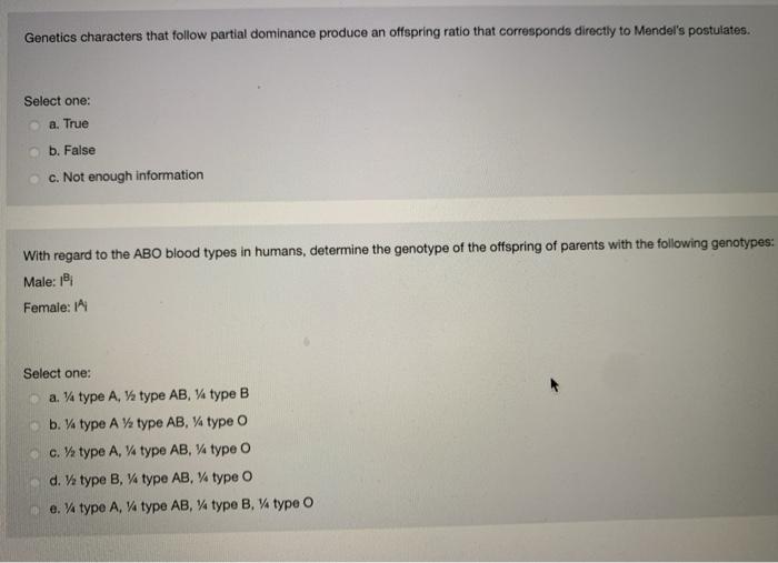 Solved Genetics characters that follow partial dominance | Chegg.com