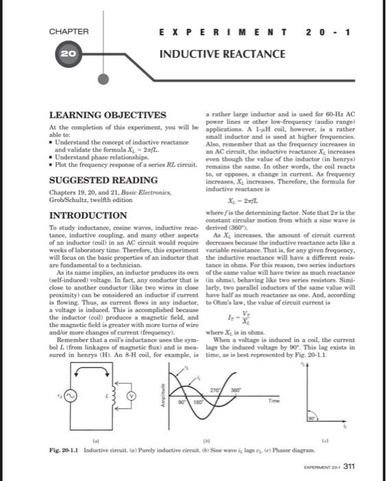 Solved CHAPTER EXPERIMENT 2 0 - 1 INDUCTIVE REACTANCE 20 | Chegg.com