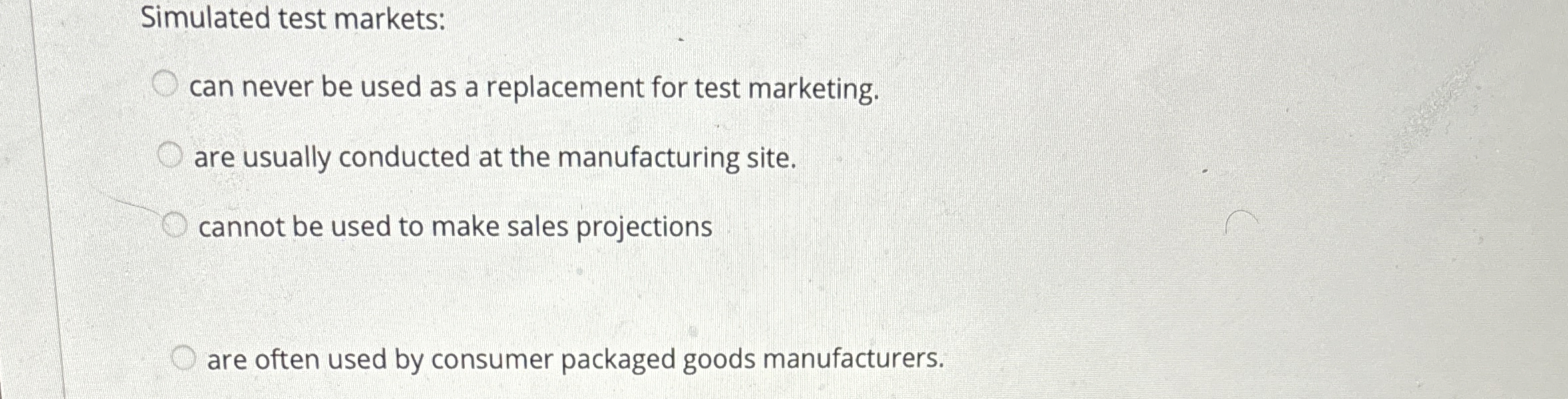 Solved Simulated test markets:can never be used as a | Chegg.com