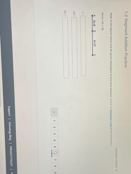 Solved 1-2 Segment Addition Practice POSSIBLE POINTS 5 C is | Chegg.com