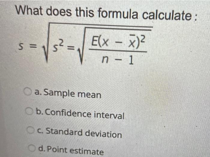Solved What does this formula calculate: s = 1 s? = Elx - | Chegg.com