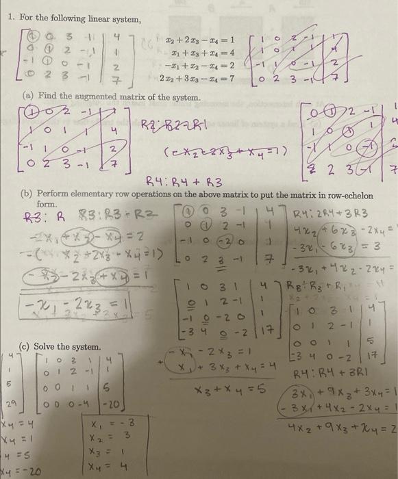 Solved 1. For the following linear system, (a) Find the | Chegg.com