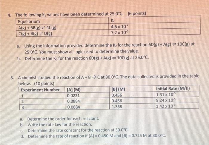 Solved 4. The following Ke values have been determined at | Chegg.com