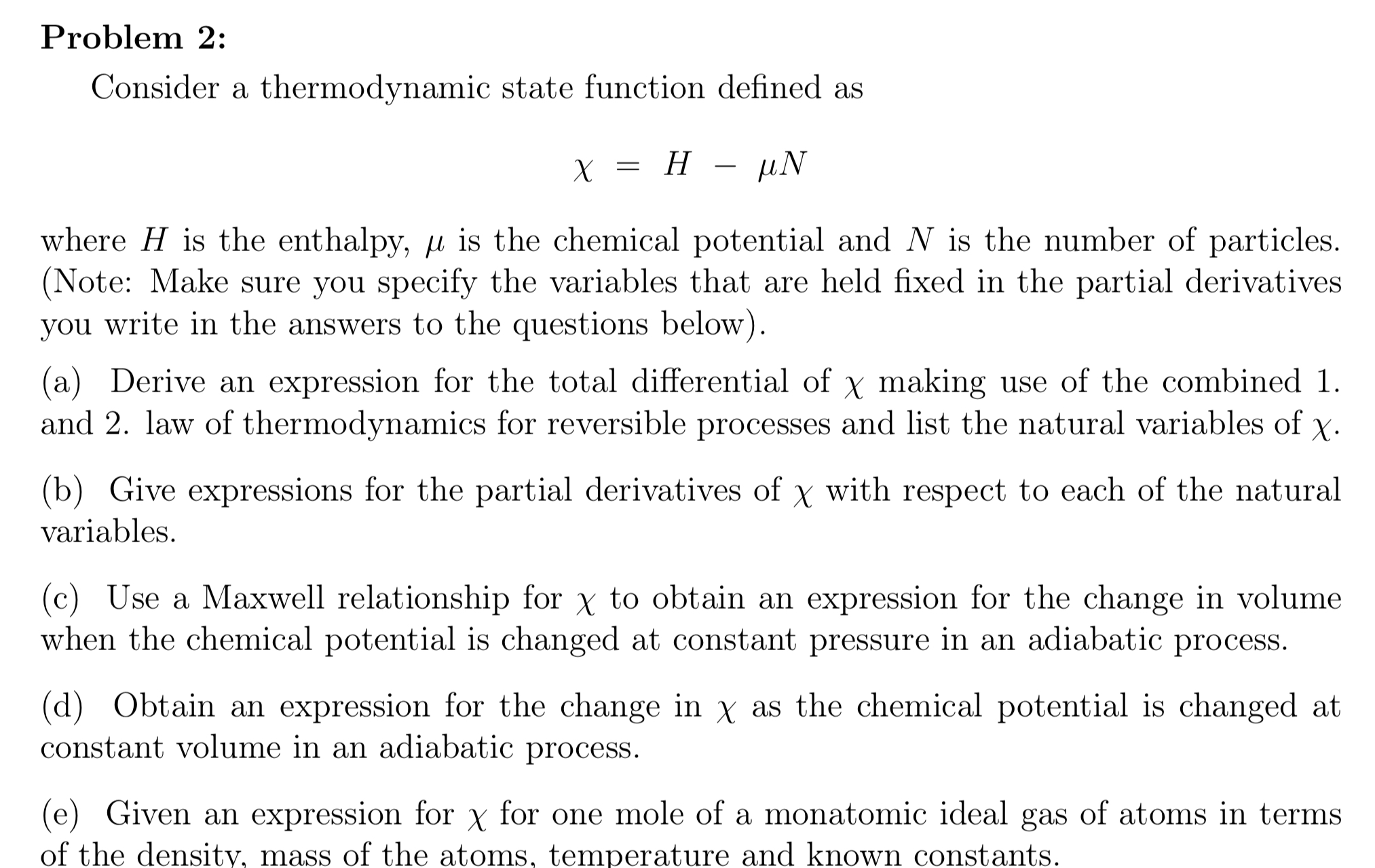 Solved Problem 2:Consider a thermodynamic state function | Chegg.com