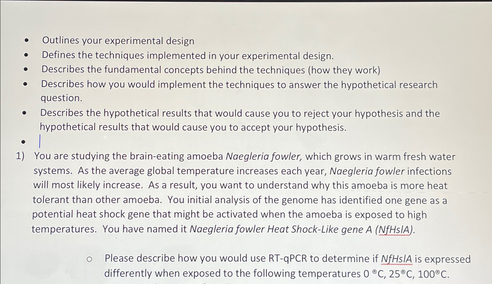 Solved Outlines your experimental designDefines the | Chegg.com